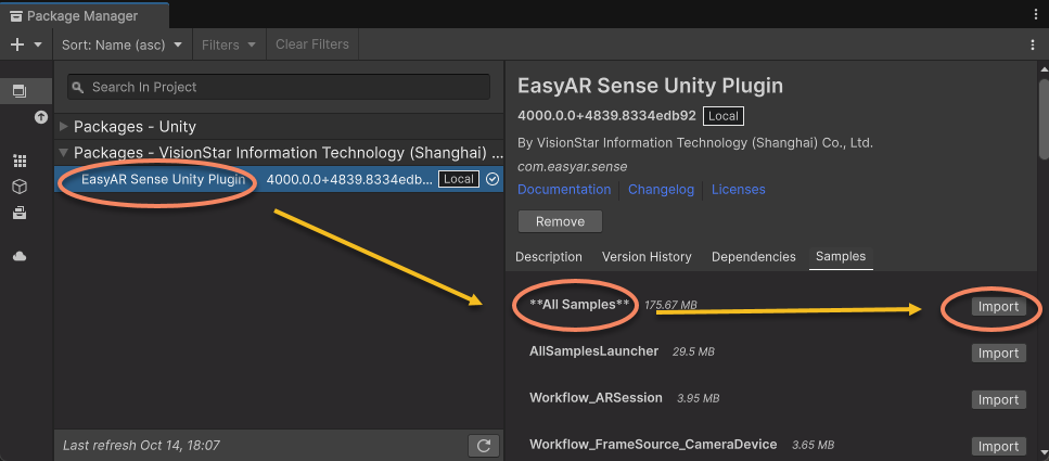 样例使用说明 — EasyAR Sense Unity Plugin 4000.0.0 文档